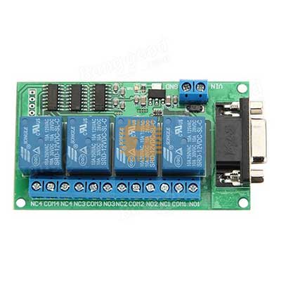 MD0297 - 12VDC 4 Way 4 Channel Relay Module with DB9 Serial Port RS232 ...